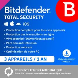 Bitdefender total security - Code d'activation envoyé par email valable ...