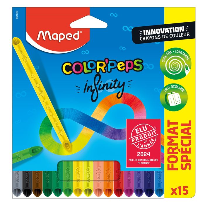 Maped Color'Peps - 15 Crayons de couleur Infinity - pochette carton Pas ...