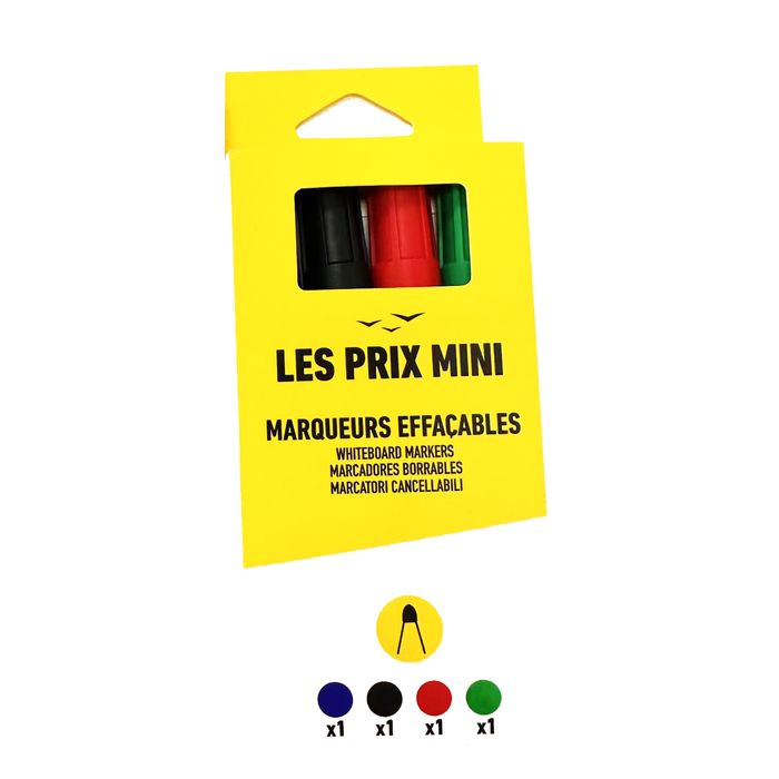 Les Prix Mini - Pack de 4 Marqueurs effaçables - couleurs assorties Pas ...