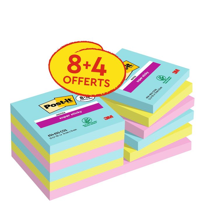 Post-it - 8+4 offerts Blocs notes de 90 feuilles Super Sticky Cosmic ...