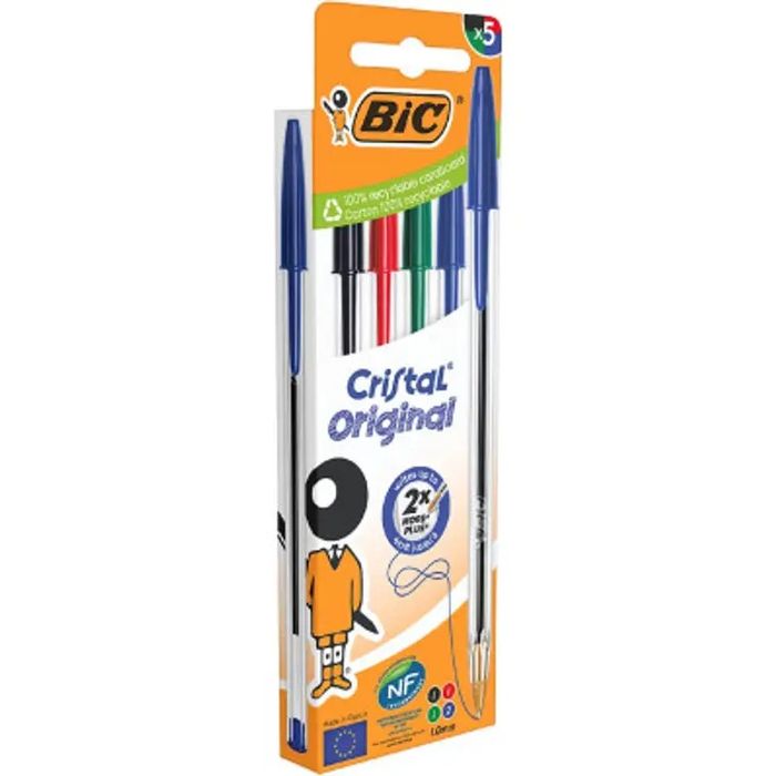 BIC Cristal - 5 Stylos à bille - couleurs assorties - 1 mm - pointe ...