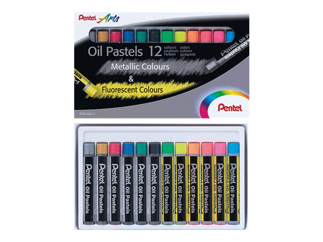 Pentel Arts - 12 pastels à l'huile - couleurs fluos et métalliques ...