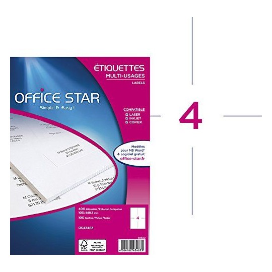 Office Star - 400 Étiquettes multi-usages blanches - 105 x 148,5 mm ...