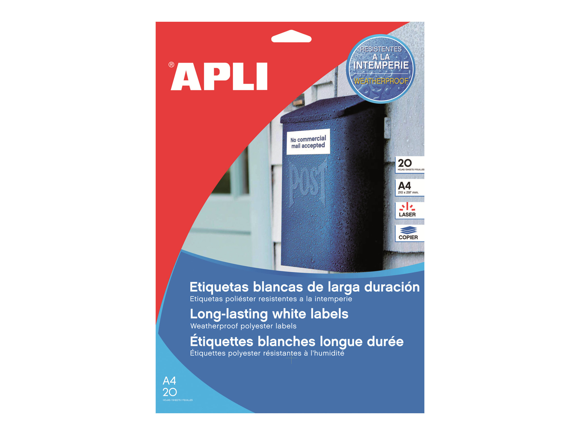 Apli Agipa - 20 Étiquettes blanches - A4 (210 x 297 mm) - résistantes ...