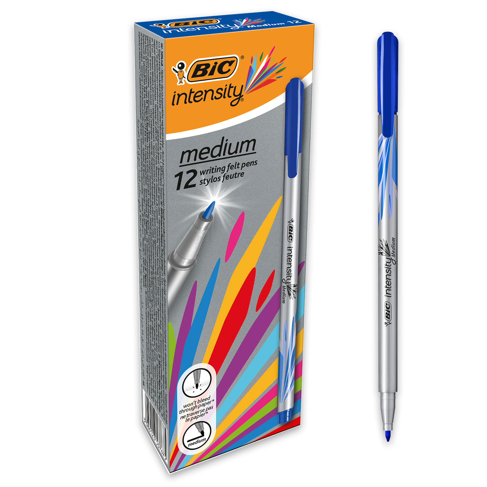BIC Intensity - Pack de 12 feutres fins - pointe moyenne - bleu Pas ...