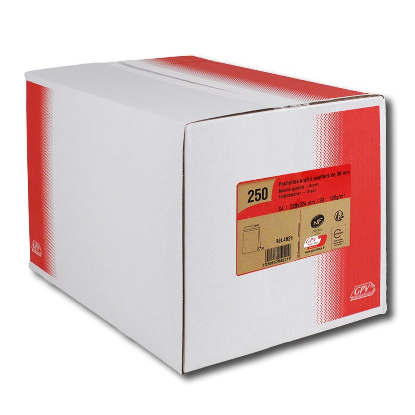 GPV Pack'n Post - 250 Pochettes kraft à soufflets C4 229 x 324 mm - 120 ...