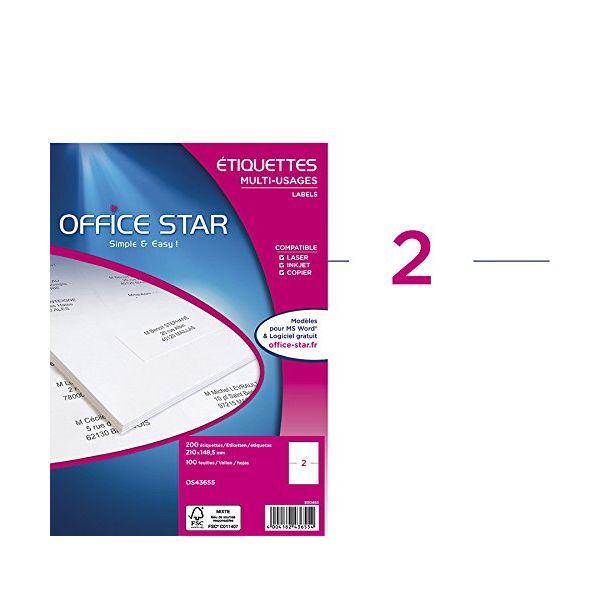 Office Star - 200 Étiquettes multi-usages blanches - 210 x 148,5 mm ...