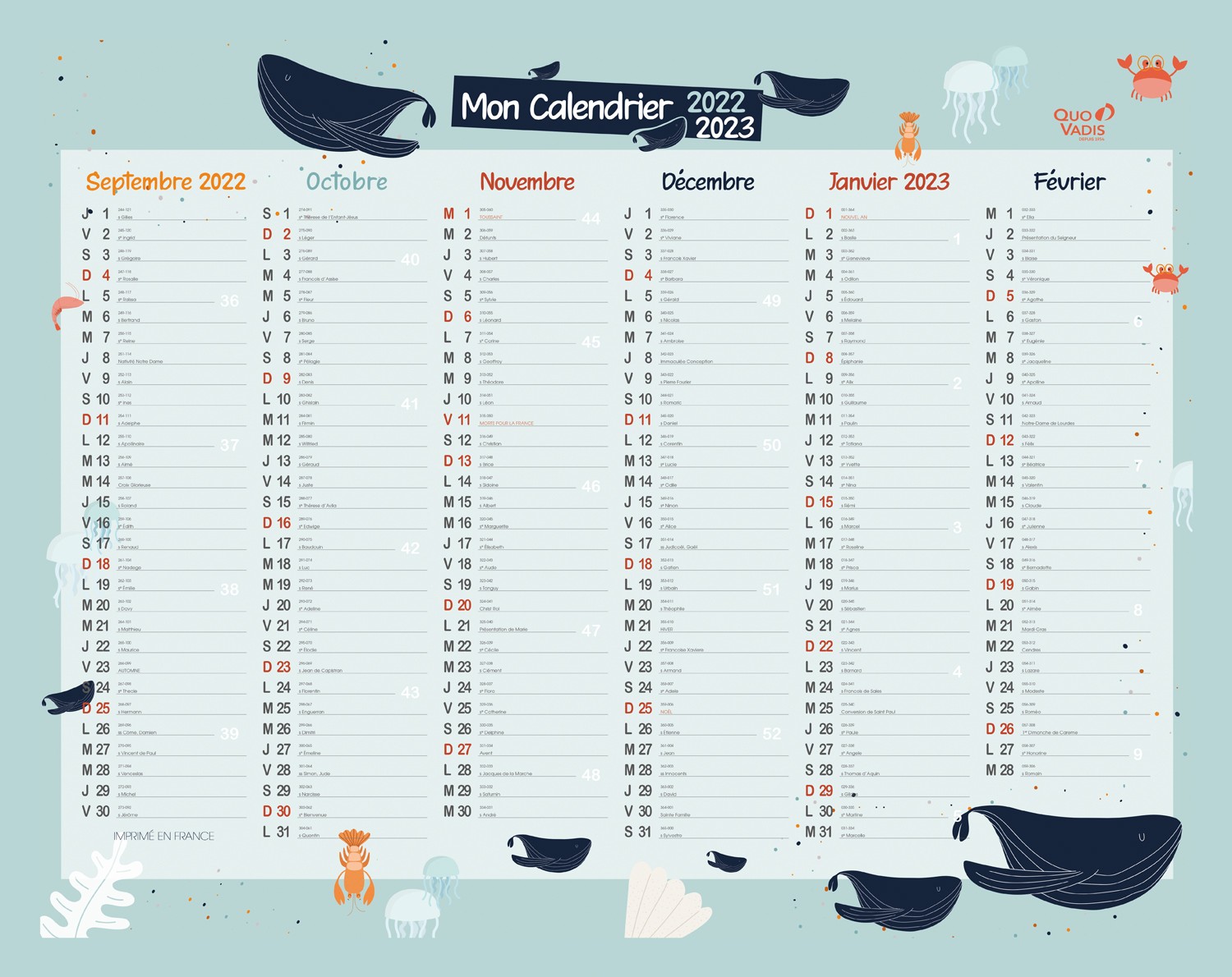 Calendrier Fantaisie 6 mois par face - 43 x 33,5 cm - différents ...