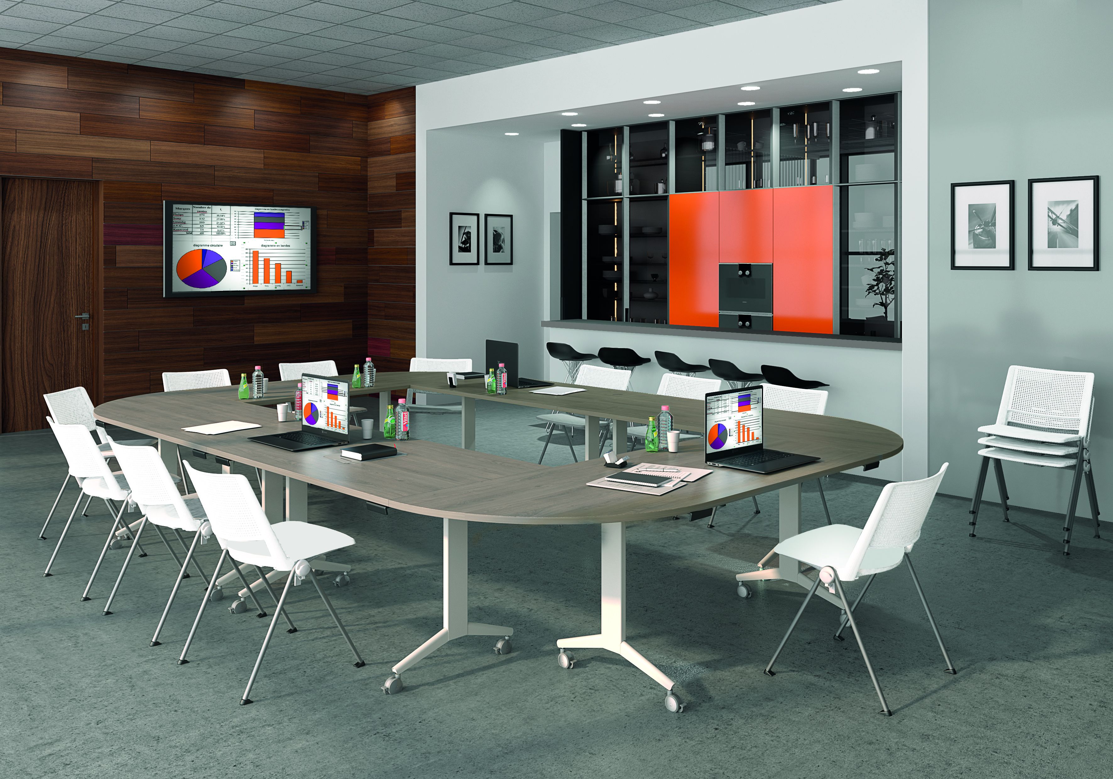 Table de réunion abattantes - L160 x P80 cm - pied blanc - plateau ...