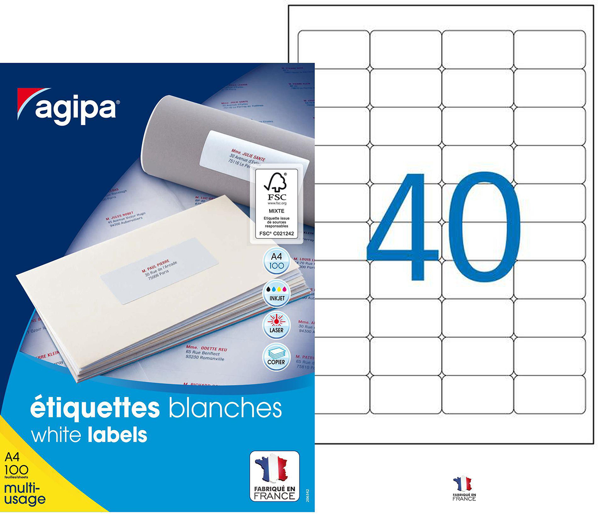 Agipa - 4000 Étiquettes multi-usages blanches - 45,7 x 25,4 mm - réf ...