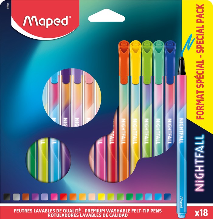 Maped Nightfall - 18 Feutres premium - pointe 2,5 mm Pas Cher | Bureau ...