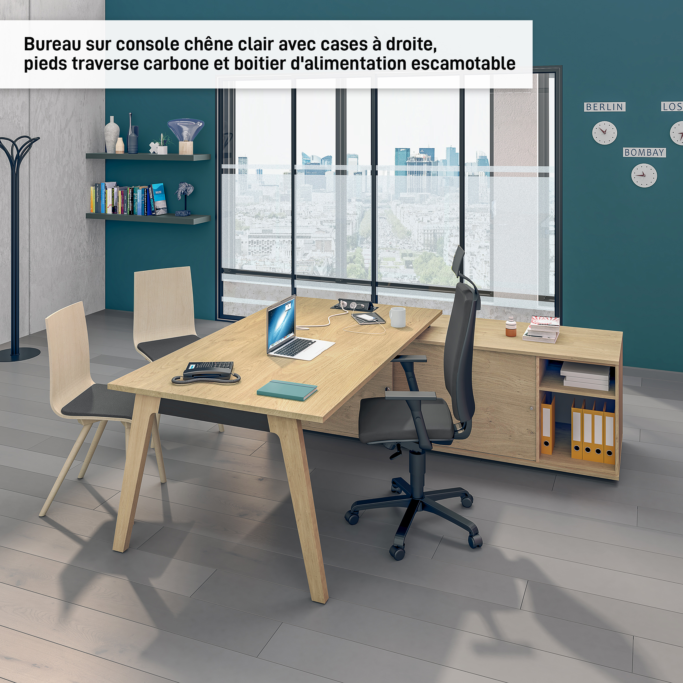 Bureau WOODY Manager - L210 x P100 x H72,5 cm - console retour à gauche ...
