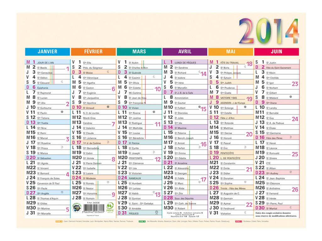 Exacompta Multicolores - calendrier Pas Cher | Bureau Vallée