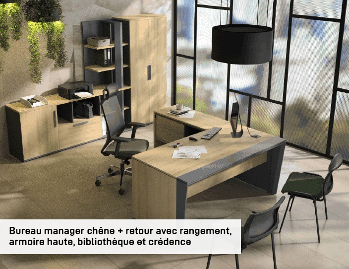 Bureau manager ARCADE - 165 cm - chêne/anthracite Pas Cher | Bureau Vallée