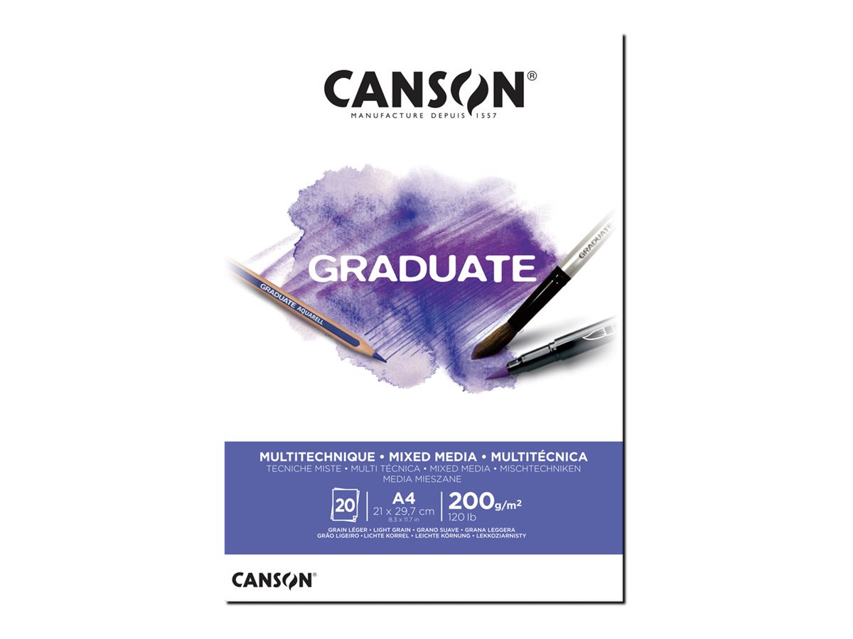 Canson Graduate Mixed Media - Bloc dessin - 20 feuilles - A4 - 200 gr ...