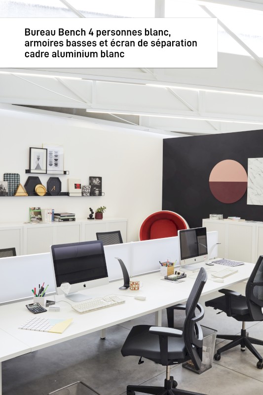 Bureau Bench 4 personnes EASYDESK - soit 4 plateaux L140xP80xH75 cm ...